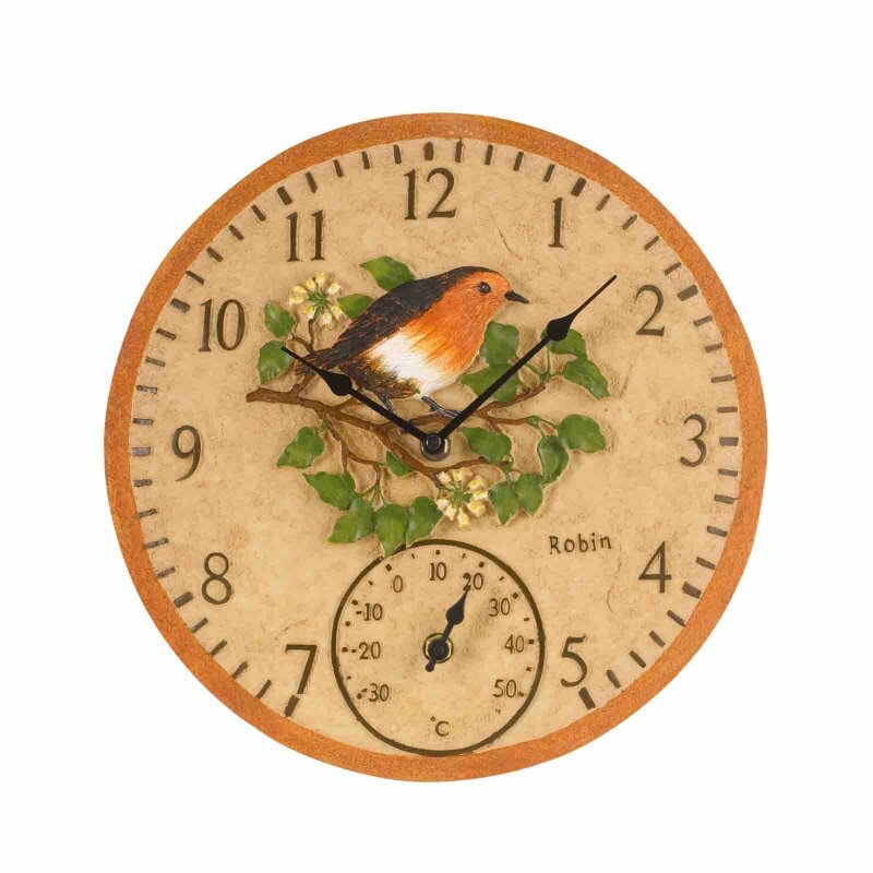 12in Robin Wall Clock & Thermometer - Horticentre - Your Family Run ...